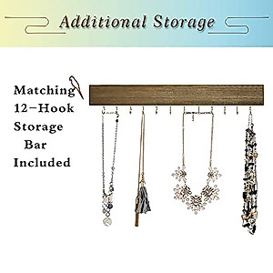 JOYSFIT Rustic Wall Mounted Jewelry Organizer with Wooden Barndoor Decor,Wooden Wall Mount Holder,Jewelry holder for Necklaces, Earings, Bracelets, Ring Holder(NATURAL WOOD)