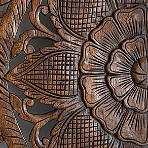 Wood Bed Headboard Dark Stain King Size Home Decoration Wooden Carved Wall Art in Reclaimed Teak from Thailand 72 Inches
