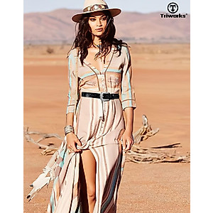 TRIWORKS Western Leather Belt for Women Men Cowgirl Cowboy Floral Engraved Tooled Leather Belt for Jeans Pants Dresses Rodeo,A-Black