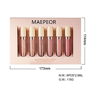 MAEPEOR Matte Liquid Lipstick 6PCS Nude Velvety Lip Gloss Kit Long-Lasting Wear Non-Stick Cup and Not Fade Lipstick Set for Warm or Cool Undertone (Nude Series, 6PCS-E)