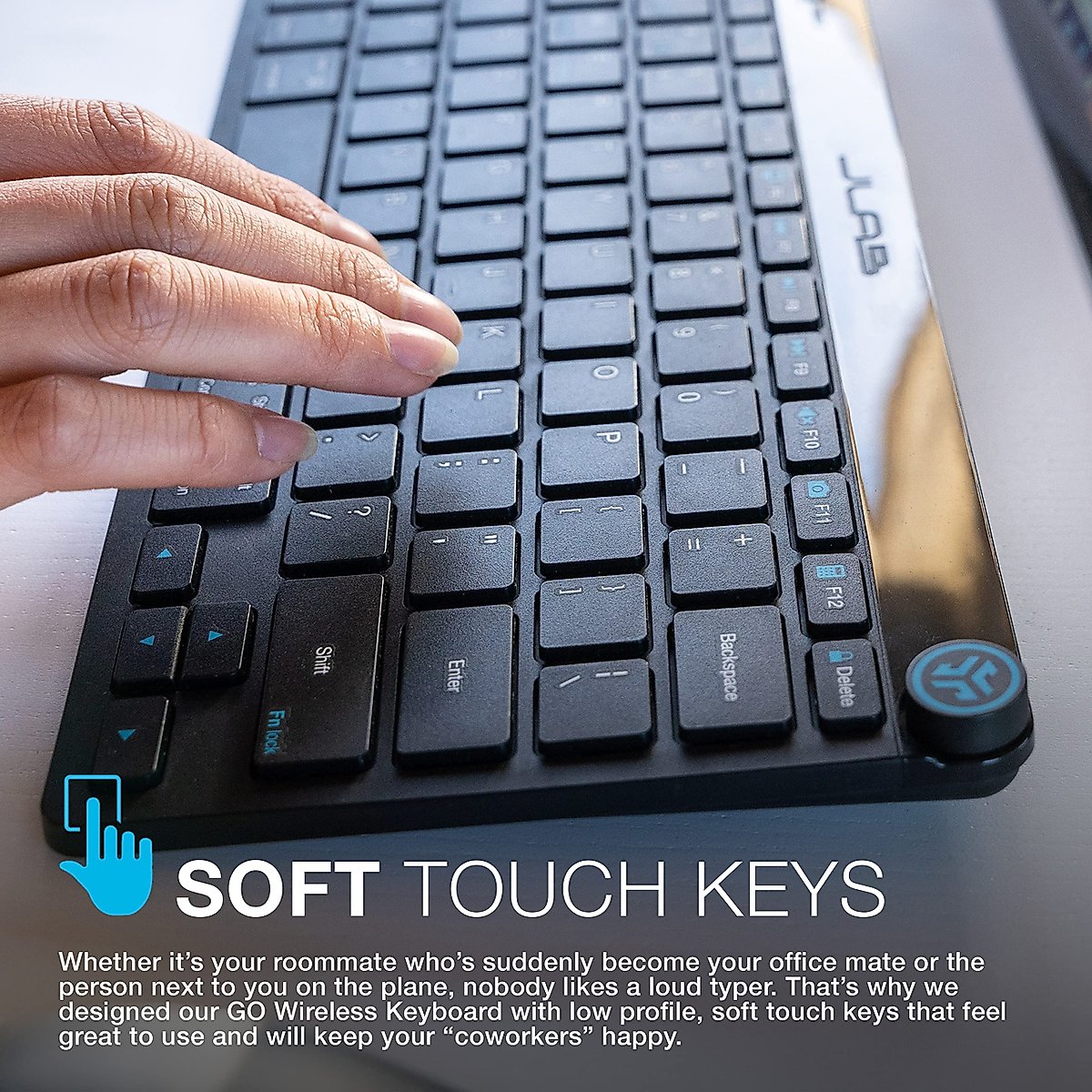 JLab Go Wireless Keyboard, Black, Connect Via Bluetooth or USB Wireless Dongle, Multi-Device Ultra-Compact for a Minimalist or Portable Set-Up (1 Pack)
