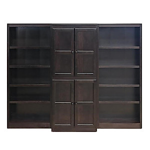 BOWERY HILL Traditional 72" 15-Shelf Wood Bookcase Wall with Doors in Espresso