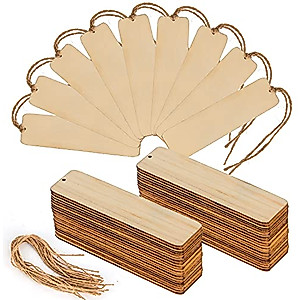 Wood Blank Bookmarks, Rectangle Thin Wooden Book Marks Hanging Tag with Jute Ropes for Wedding Birthday Party Decoration DIY Projects (20 Pack Bookmarks)
