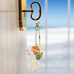 4 Pcs Diamond Painting Keychain, 5D Angel Girl Diy Diamond Pendant for Kids and Adult Beginners, Pendant Art Craft Bag Decor, Phone Straps Gift£¬Christmas Tree Ornament£¬Key Ring