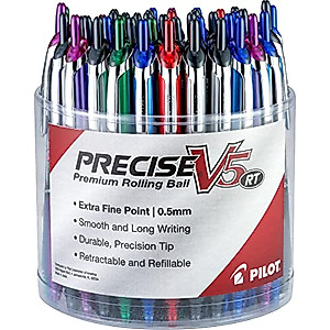 Pilot Precise V5 RT Premium Rolling Ball Pens Tub of 48 Pens Assorted Colors Retractable and Refillable, Premium Comfort Grip, Patented Precision Point Technology for Skip-Free Lines (5685A)