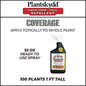 Plantskydd Animal Repellent - Repels Deer, Rabbits, Elk, Moose, Hares, Voles, Squirrels, Chipmunks and Other Herbivores; Ready to Use Liquid - 32 Oz Spray Bottle (PS-1L)