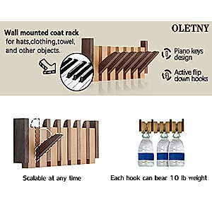 OLETNY Coat Rack Wall Mount Wood, Coat Hooks Wall Mounted Wooden with 6 Flip-Down Hooks for Entryway, Bathroom, Bedroom, Kitchen and More