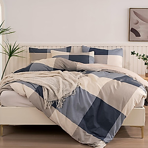 Plaid Duvet Cover Queen, 100% Cotton 3 Pieces Plaid Bedding Sets Queen, Checkered Pattern Cotton Grid Plaid Duvet Cover Set Queen (Plaid, Queen)