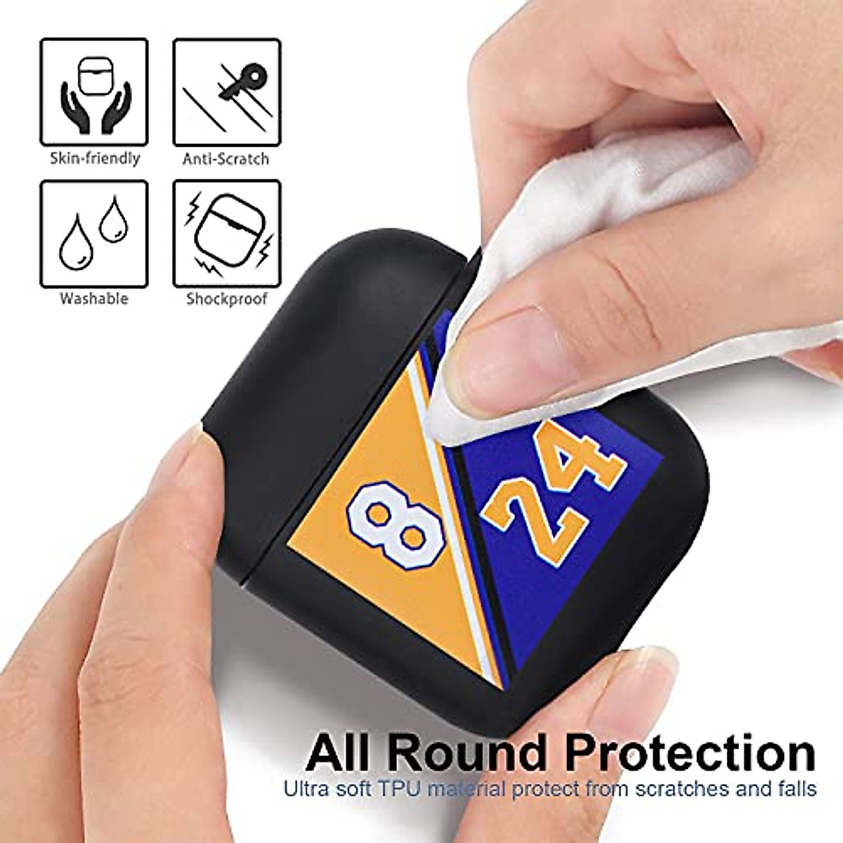 Basketball Headphone case Compatible with Airpods 2&1 Cover [8/24] Basketball Jersey Unique Design Mamba Spirit with Keychain Soft Skin Black Protective Case for Fans Boys Girls Teen