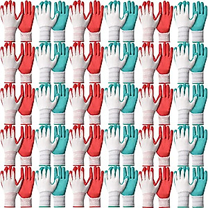 Potchen 32 Pairs Gardening Work Gloves Bulk for Women and Ladies, Breathable Rubber Coated Garden Outdoor Safety Gloves with Grip