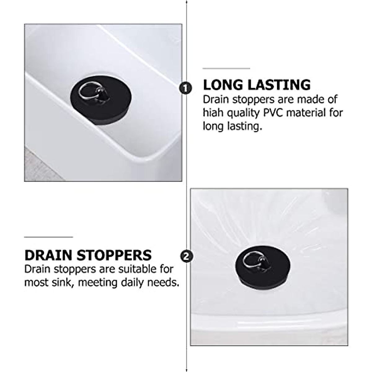 ORFOFE 2 Pcs Plug Stopper Drain Stopper Premium Sink Stopper Bathtub Water Stopper Shower Drain Bathtub Drain Cover Tub Stopper Sink Hair Stopper Suction Sink Stopper Black Pvc