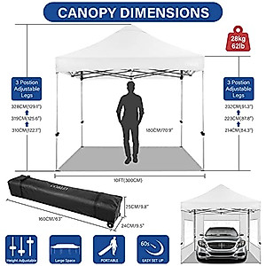 Tooluck 10x10 Pop up Canopy Commercial Heavy Duty Canopy Tent with 4 sidewalls Easy Up Outdoor Party Tent Instant Canopy All Season Windproof & Waterproof Gazebo with Roller Bag,White(Frame Thickened)