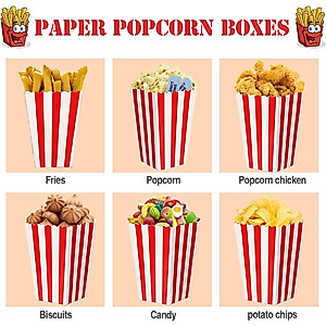 AIROLDI 28Pcs Popcorn Boxes - Mini Paper Popcorn Box, White and Red Stripes Pop Corn Snack Container for Movie Night Carnival Party Supplies (Classic Red)