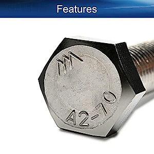 Bettomshin 5Pcs M12 x 100mm Hex Bolts, 304 Stainless Steel 1.75mm Thread Pitch Fully Threaded Metric Hex Head Screw Bolts, Hexagon Screw Bolt, Hex Tap Bolts, Silver (Overall Size 107.68x19x19mm)