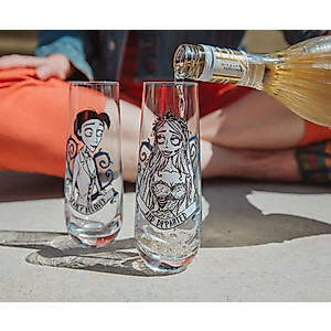 Silver Buffalo Tim Burton's Corpse Bride Dearly Beloved 9-Ounce Stemless Fluted Glassware, Set of 2 | Toasting Champagne Glass Cups For Wine, Mimosas, Cocktails
