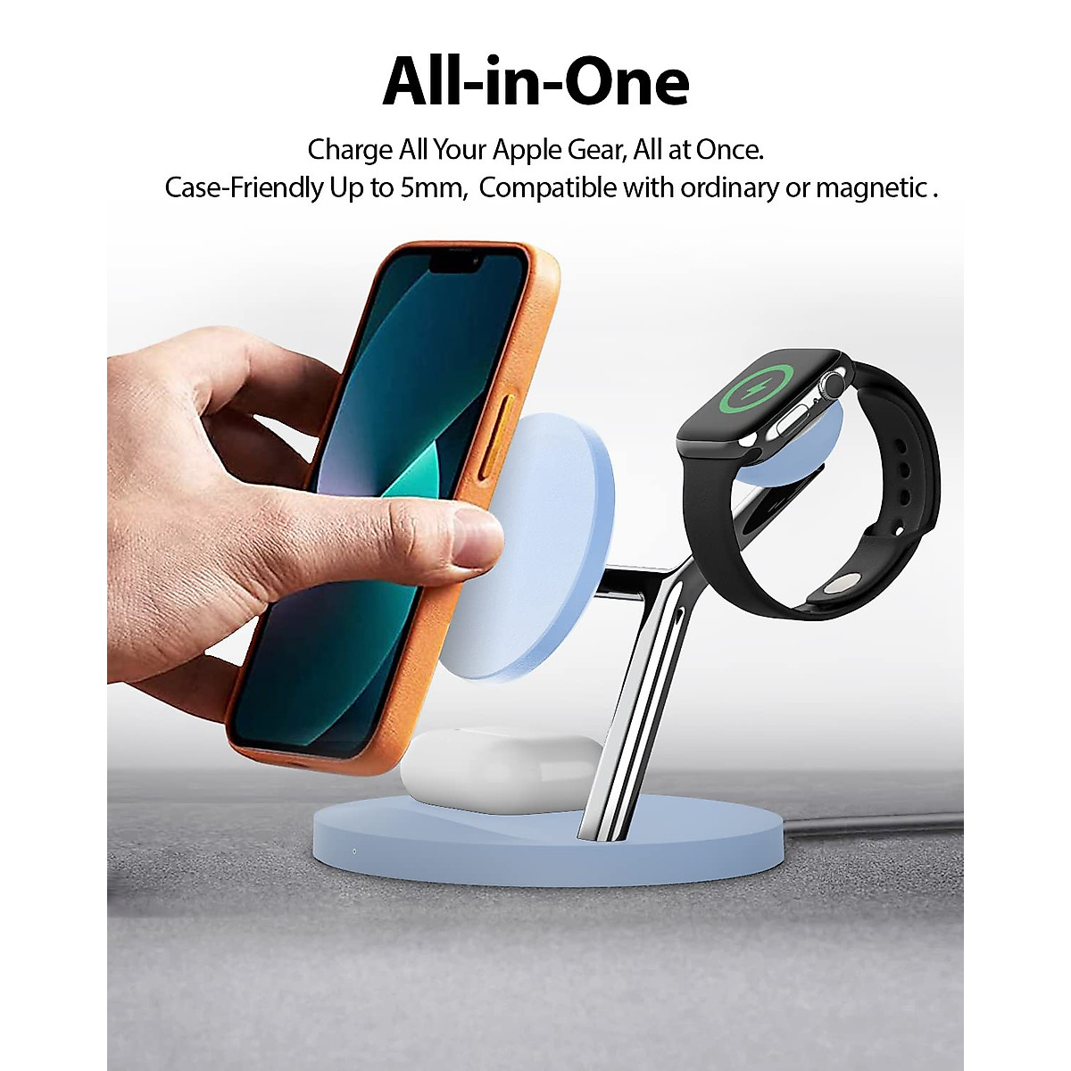 Wireless Charging Station, Wireless Charger Stand, Fast Wireless Charging Dock for iPhone 15/14/13/12/11/Pro/X/Max/XS/XR/8/Plus, for Apple Watch7/6/5/4/3/2/SE, for Airpods 3/2/Pro(Purple)