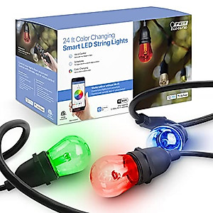Feit Electric 24" 12pc. Light Color Changing Smart WiFi String Lights with Scheduling Features and Works with Alexa/Google Assistant, Heavy Duty and Weather Resistant - Clear Bulb - SL24-12/RGBW/AG