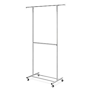 Whitmor Heavy-Duty 2-Rod Extendable Clothing Garment Rack, Chrome