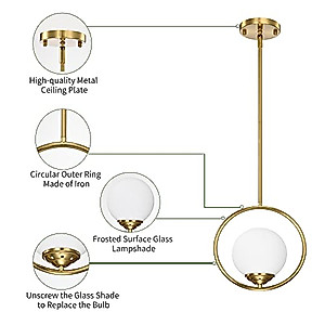 LaLuLa Modern Gold Pendant Lights 1-Light Frosted Glass Pendant Light Fixture Pendant Lights for Kitchen Island