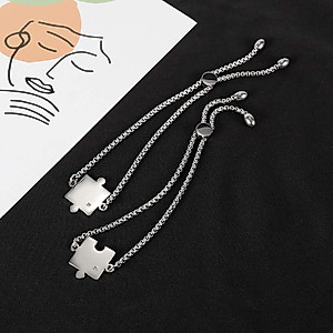 1 Pair Puzzle Piece Bracelets Matching Couples Stainless Steel CZ Crystals Stacking Adjustable Simple Link Dainty Charm Hypoallergenic for Him And Her Valentine's Day Fashion Gifts
