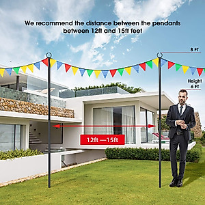 Outdoor String Light Pole, Heavy Duty Light Poles for Outside with Hooks and 4-Prong Fork, Metal Post for Hanging String Lights for Deck, Patio Garden, Backyard, Wedding or Party, 2 Pack