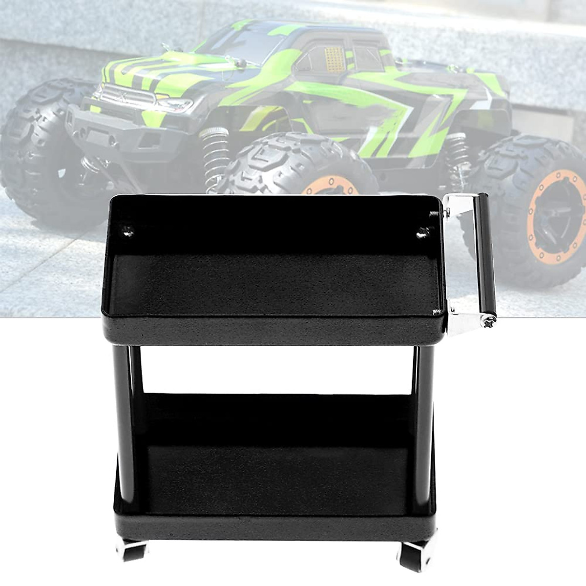 Zerone Tool Cart, 2 Tier Tools Storage Trolley Mobile Workshop Garage Repair RC Accessories for 1/8 1/10 1/12 1/16 Scale Model Big Large(Black)