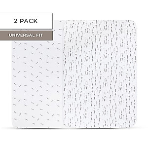 Pack and Play Sheets - 2 Pack Fitted with 100% Jersey Cotton - Pack N Play Mattress Sheets for Boys and Girls, Newborn Essentials (Neutral Forest Grey Floral and Leaves)