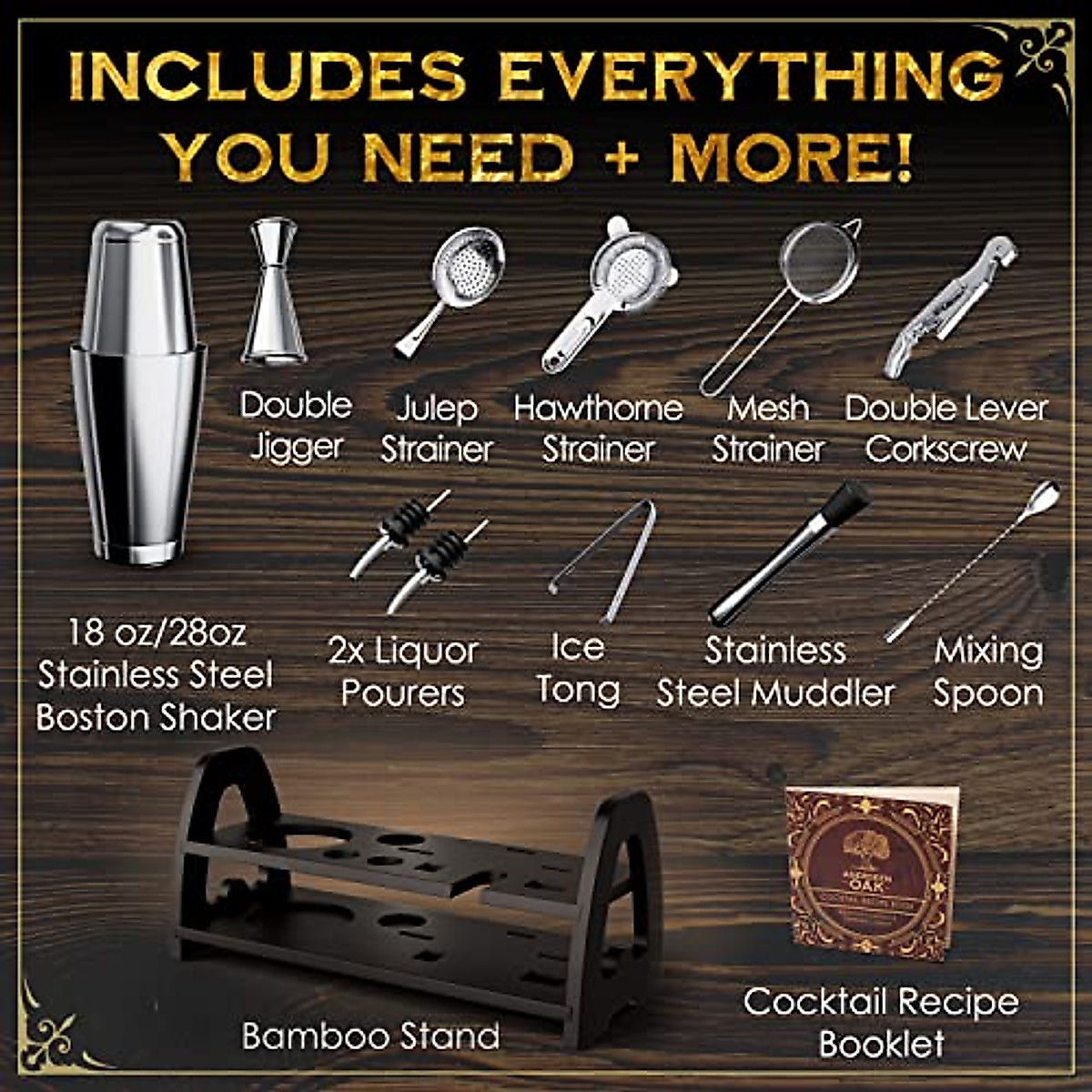 Mixology Bartender Kit - Complete 14 Piece Cocktail Shaker Set and Bar Kit Bar Accessories for The Home Bar Set and Bar Tools Bar Cart Accessories, Bar Cocktail Shaker Set Bartender Tools