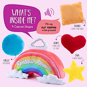 Talking Plush Rainbow & Shapes Toy Set | Includes 4 Talking Soft Shapes | Star, Heart, Circle, and Square with A Plush Rainbow Carrier | Great Gift for Baby and Toddler Girls or Boys