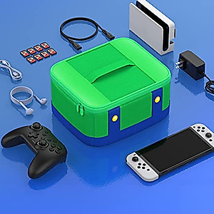 Kawaye Switch Case for Switch/Switch OLED & Switch Accessories, Protection Switch Travel Case for Nintendo Switch Console, Portable Switch Carrying Case Storage Messenger Bag Travel Case,Green-Blue