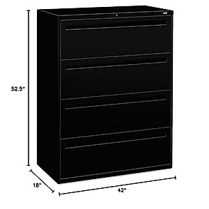 HON 794LP Four-Drawer Lateral File, 42w x 18d x 52.5h, Black File Cabinet, Sold as 1 Each