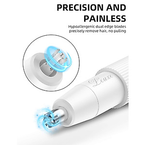 Leuxe Nose and Ear Hair Trimmer, Electric Battery Operated Washable Quiet Eyebrow Clippers, Cordless Small Hair Remover, IPX7 Waterproof, Dual Edge Blades, with Battery, Easy to Clean, for Men & Women