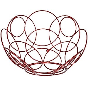 Southern Homewares Fruit Basket Round Decorative Bowl for Kitchen Counter Red Color 10 3/8-inch Diameter
