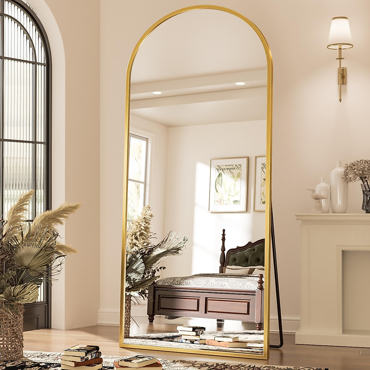 Antok Full Length Mirror, 71"x28" Arched Floor Mirror, Glassless Mirror Full Length with Stand, Floor Mirrors Freestanding, Wall Mounted Mirrors for Living Room, Gold