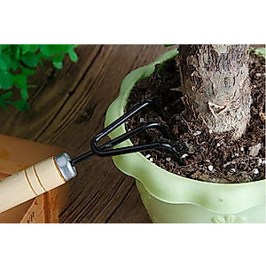 Gardenera Bonsai 3PC Gardening Tool Set: Rake, Spade, Shovel - Wooden Handles - Best Kit for Potted Plant, Flower and Seedling Care - Ergonomic Design for Little Hands - Great Gift for Gardeners