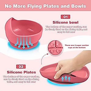 ANAVIL 8 Pack Baby Feeding Set, Silicone Toddlers Weaning Feeding Sippy Cup with Straw and Lid Baby Feeding Supplies Set (8Pack Pink)