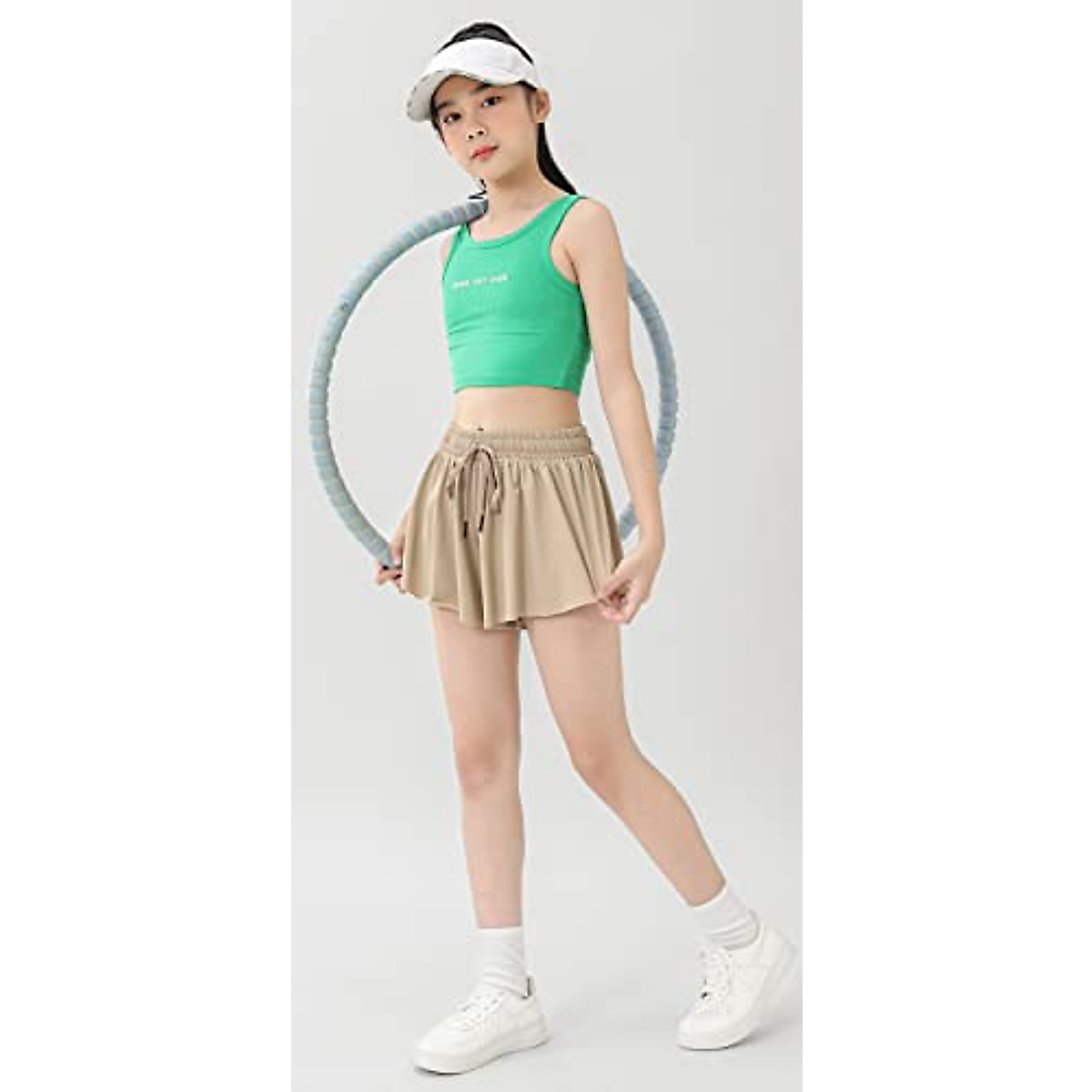 Girls 3 Pack Flowy Shorts with Spandex Liner 2 in 1 Youth Skirts for Fitness Running Sports Skort with Pockets Size 4 Set 06