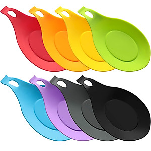 8 Pieces Kitchen Silicone Spoon Rest Spoon Holder Flexible Silicone Kitchen Utensil Spoon Rest Heat Resistant Spoon Holder, Assorted Colors