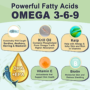Omega 3 Fish Oil for Dogs, Dog Fish Oil Powder, Wild Caught Fish Oil, EPA&DHA, Krill Oil, Kelp, Dog Skin and Coat Supplement, Anti Itch & Shedding, Support Dry Skin, Joint Health, Dog Allergy Relief
