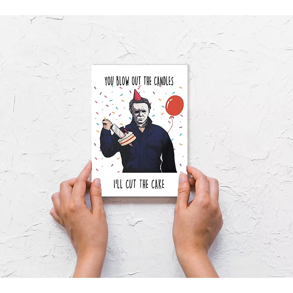 XXDJLP Horror Themed Birthday Cards Gifts for Men Women, Funny Halloween Michael Myers Birthday Card for Him Her, Creepy Killer Movie Bday Greeting Cards with Envelope