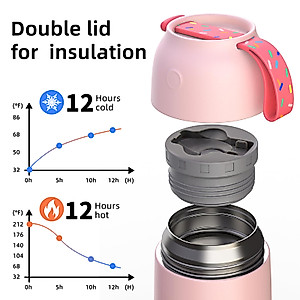 ChugJug Thermo for Hot Food for Adults Kids | Wide Mouth, 18 oz Insulated Food Container with Spoon, Leakproof Soup Thermo for School Office Travel, Thermal Steel Food Jar Easy to Carry (Pink)