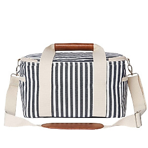 Business & Pleasure Co. Premium Cooler Bag - Cute Vintage Lunch Bag - Perfect for Beach Days & Picnics - Keeps Food Fresh & Drinks Cold - Insulated Leakproof Lining, 14L - Lauren's Navy Stripe