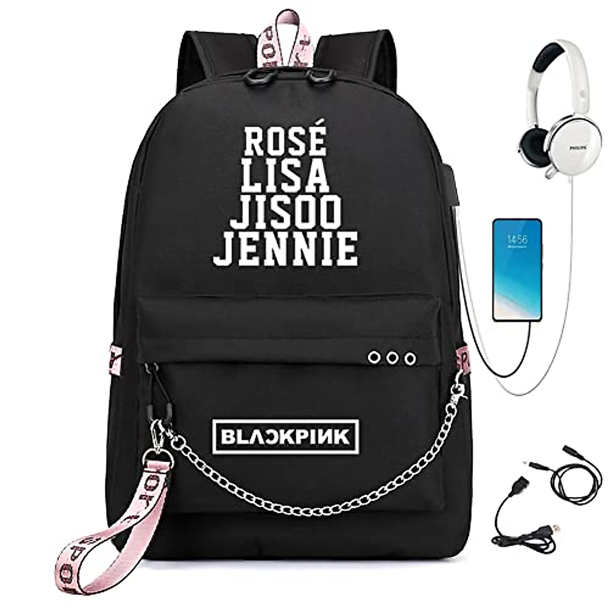 CRIVOX Kpop Backpack Lisa Rose JISOO Jennie Backpack Laptop Backpack with USB Charging Port Travel Outdoor Daypack for Girls