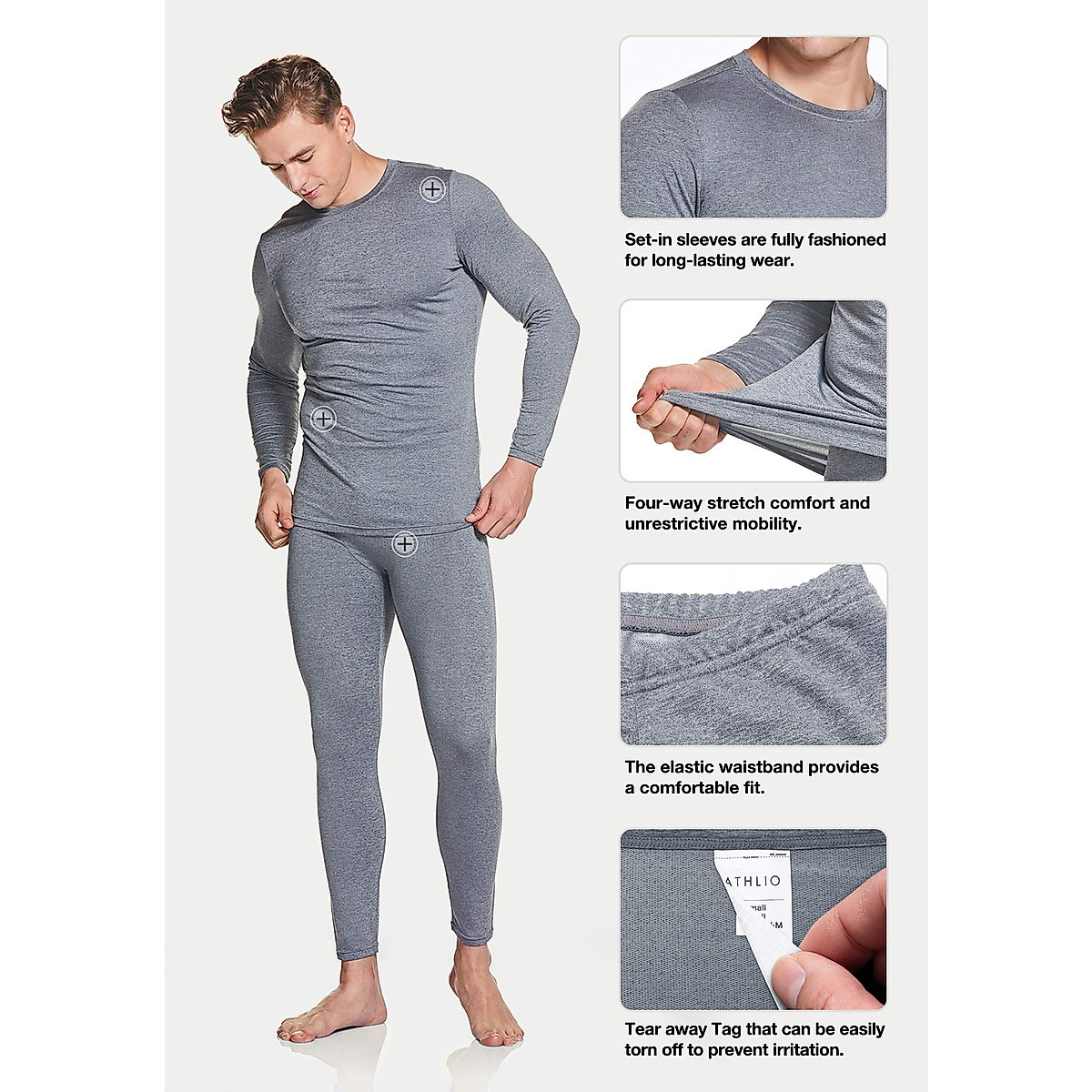 ATHLIO Men's Thermal Underwear Set, Winter Hunting Gear Comfort Fit Long Johns, Base Layer Top & Bottom for Cold Weather, Comfort Fit Set Black, Large
