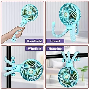 Lalalu Mini Handheld Tripod Stroller Fan 2000mAh Personal Portable Car Seat Flexible Baby Fans USB Battery Powered Desk Fan (Blue)