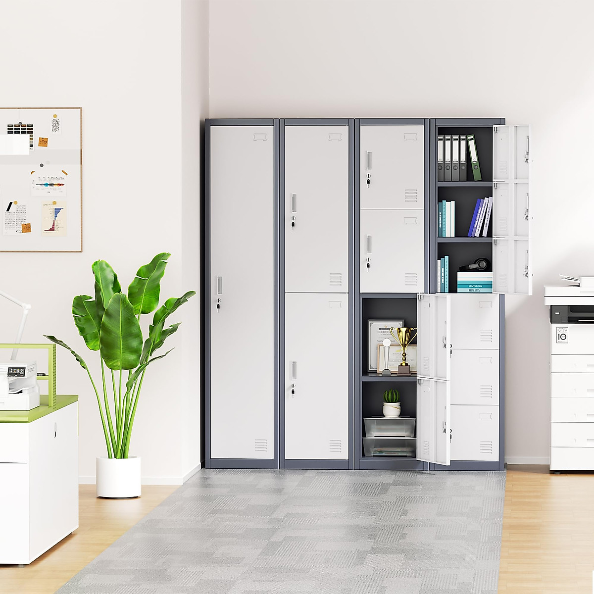 Pataku Metal Lockers for Employees, 5 Tier Storage Locker Cabinet, Steel Lockers 5 Lockable Doors for School, Gym, Office, Home(Grey,5-Tier)