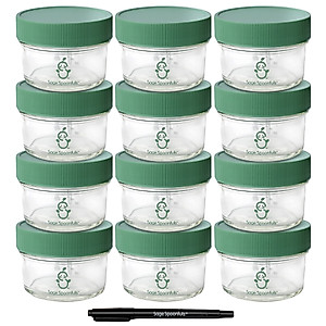 Sage Spoonfuls Glass Baby Food Containers with Lids - 12 Pack, 4 oz Baby Food Jars, Freezer Storage, Leakproof, Reusable Small Glass Baby Food Containers, Microwave & Dishwasher Friendly