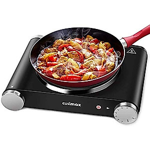 Cusimax Hot Plate Electric Burner Single Burner Cast Iron hot plates for cooking Portable Burner 1500W with Adjustable Temperature Control Stainless Steel Non-Slip Rubber Feet, Upgraded Version