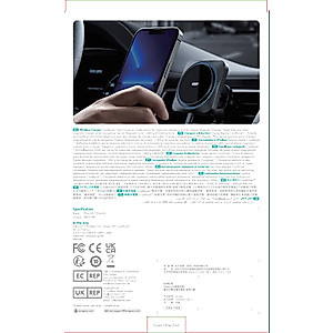 ESR for MagSafe Car Mount Charger with CryoBoost, Magnetic Wireless Car Charger Compatible with MagSafe Car Charger, for iPhone 15/14/13/12, Fast Phone Cooling Charger