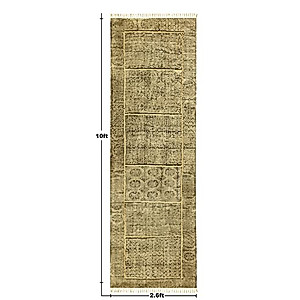 Casavani Hand Made Cotton Dhurrie Abstract Brown Tassel Rug Easy Care Washable Rugs for Doormat Entryway Living Room Bedroom Hallway Balcony 3x20 Feet Runner
